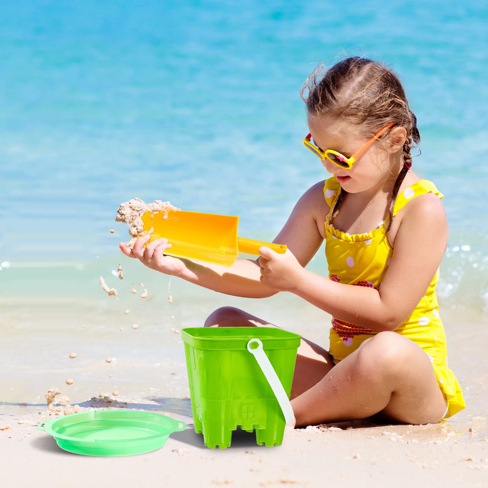 Lenwen 4 Set Beach Sand Toys Includes 4 Plastic Sand Buckets Pails, 4 ...