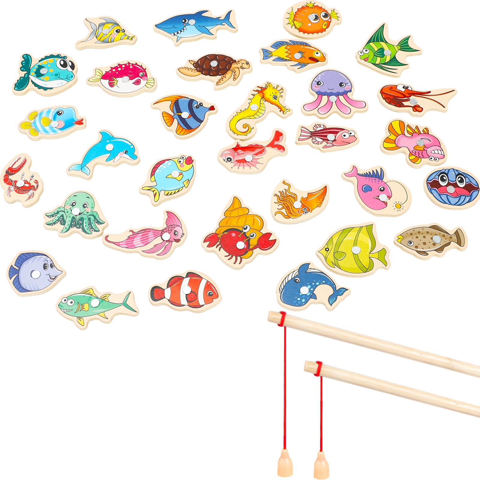 Amazon.com: ONEST 34 Pieces Magnetic Fishing Game for Kids Wooden ...