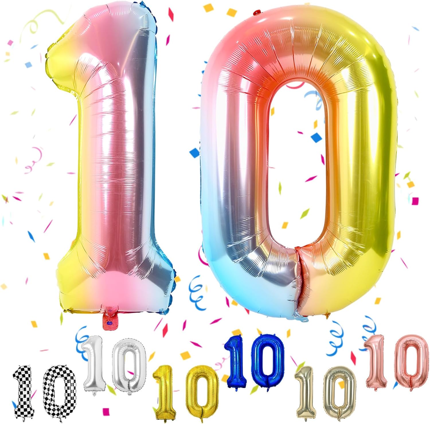 Amazon.com: Rainbow Number 10 Balloons, 10th Birthday Balloon, 40inch ...