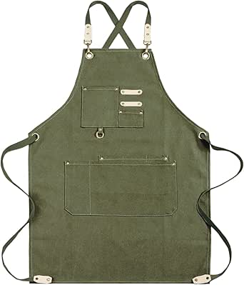 Mactso Chef Delantal de lona resistente al agua con espalda cruzada ajustable para hombres y ...