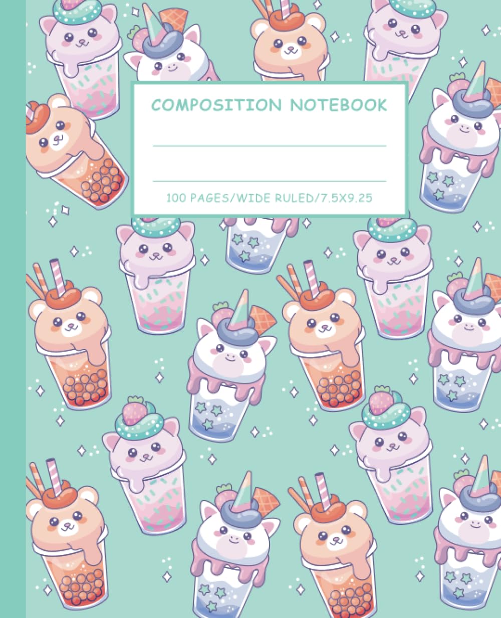 Cute Kawaii Boba Milk Tea Composition Notebook: Wide Ruled - Writing ...