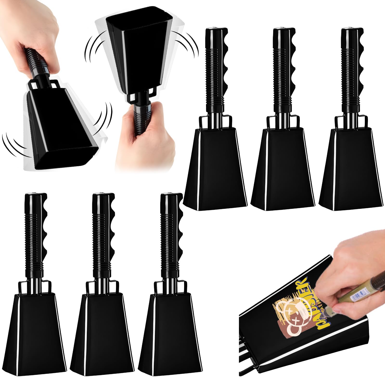 Amazon.com: Kigley 6 Pieces Steel Cowbell with Handle Metal Cow Bells ...