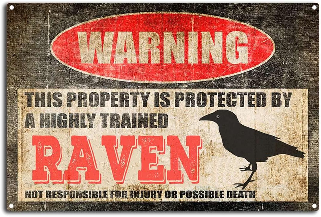 Amazon.com: RNIIOPX Retro Raven Metal Tin Sign,Warning This Property is ...