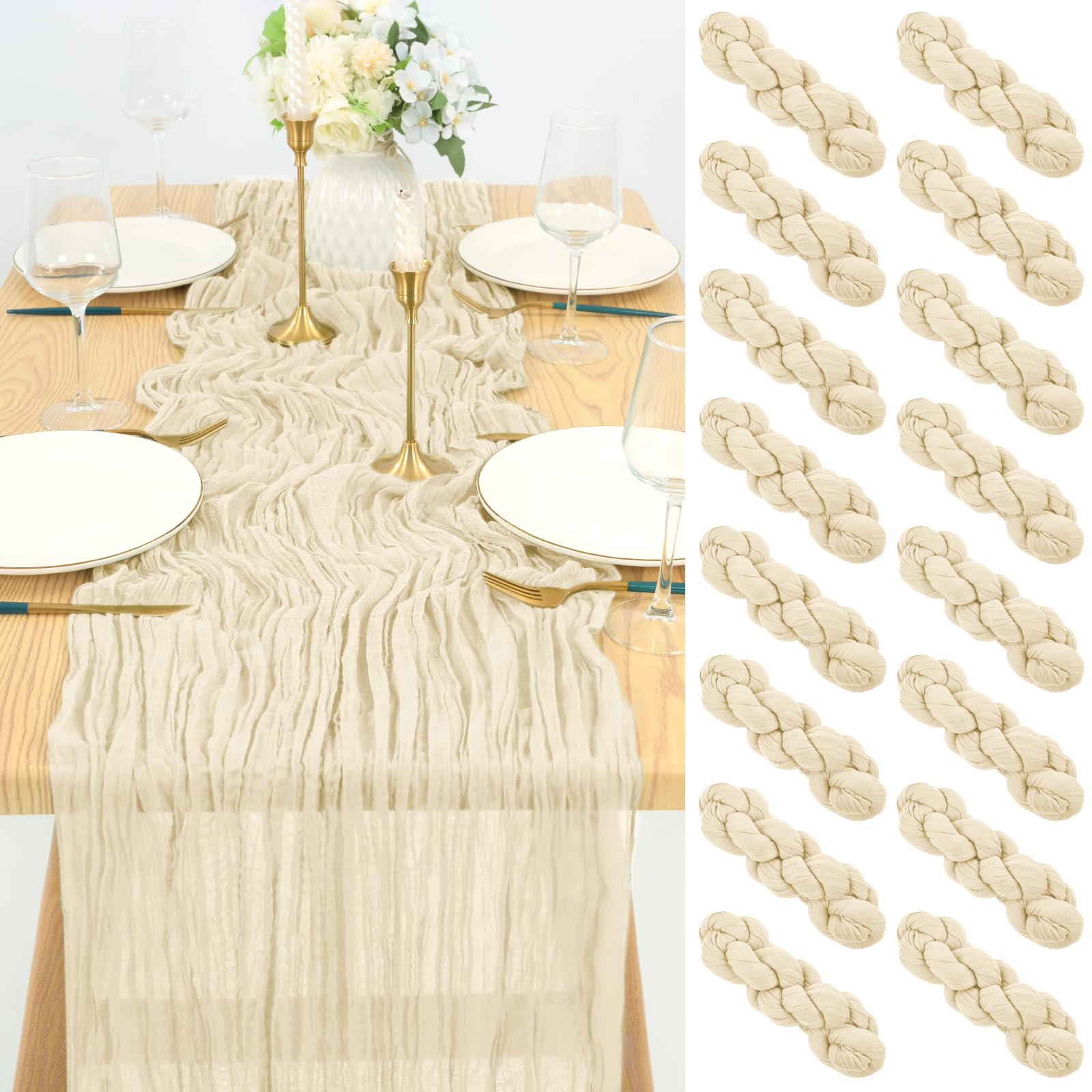 Snapklik.com : 16 Pack Cheesecloth Table Runner 35x120 Inch Ivory Table ...