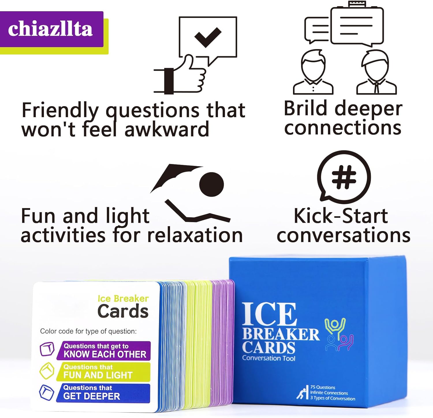 chiazllta 75 Connection Cards Icebreaker Questions Trust Building Games ...