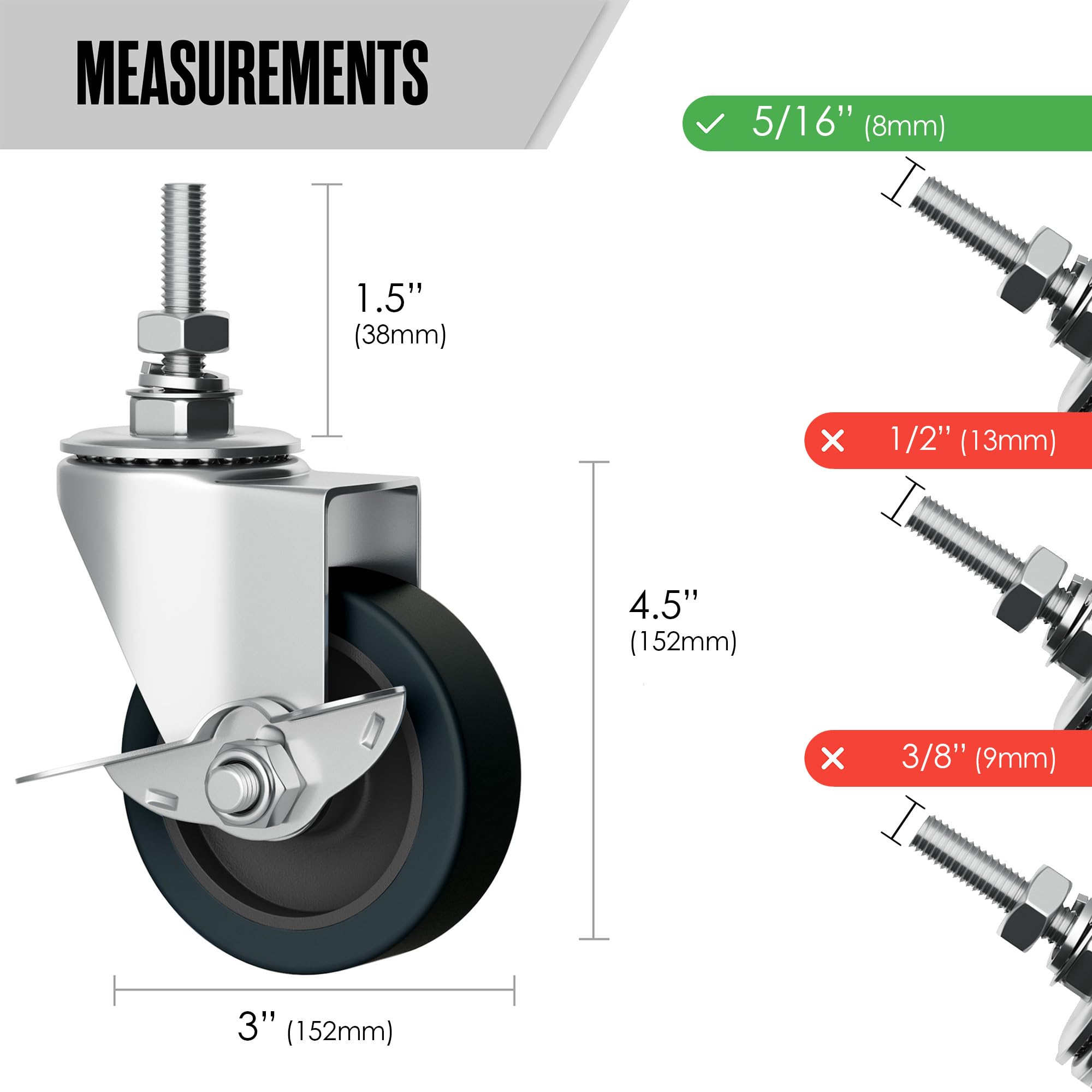 Snapklik.com : Caster Wheels, Casters Set Of 4, Castor Wheels, Stem ...