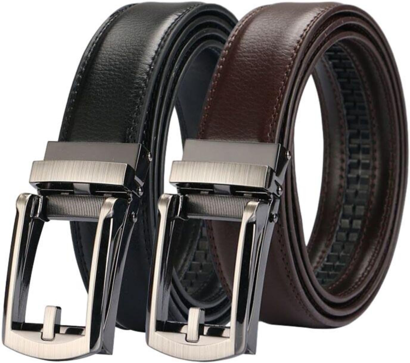 Pewiso Mens Dress Belt 2 Pack - Men's Leather Ratchet Comfort Click ...