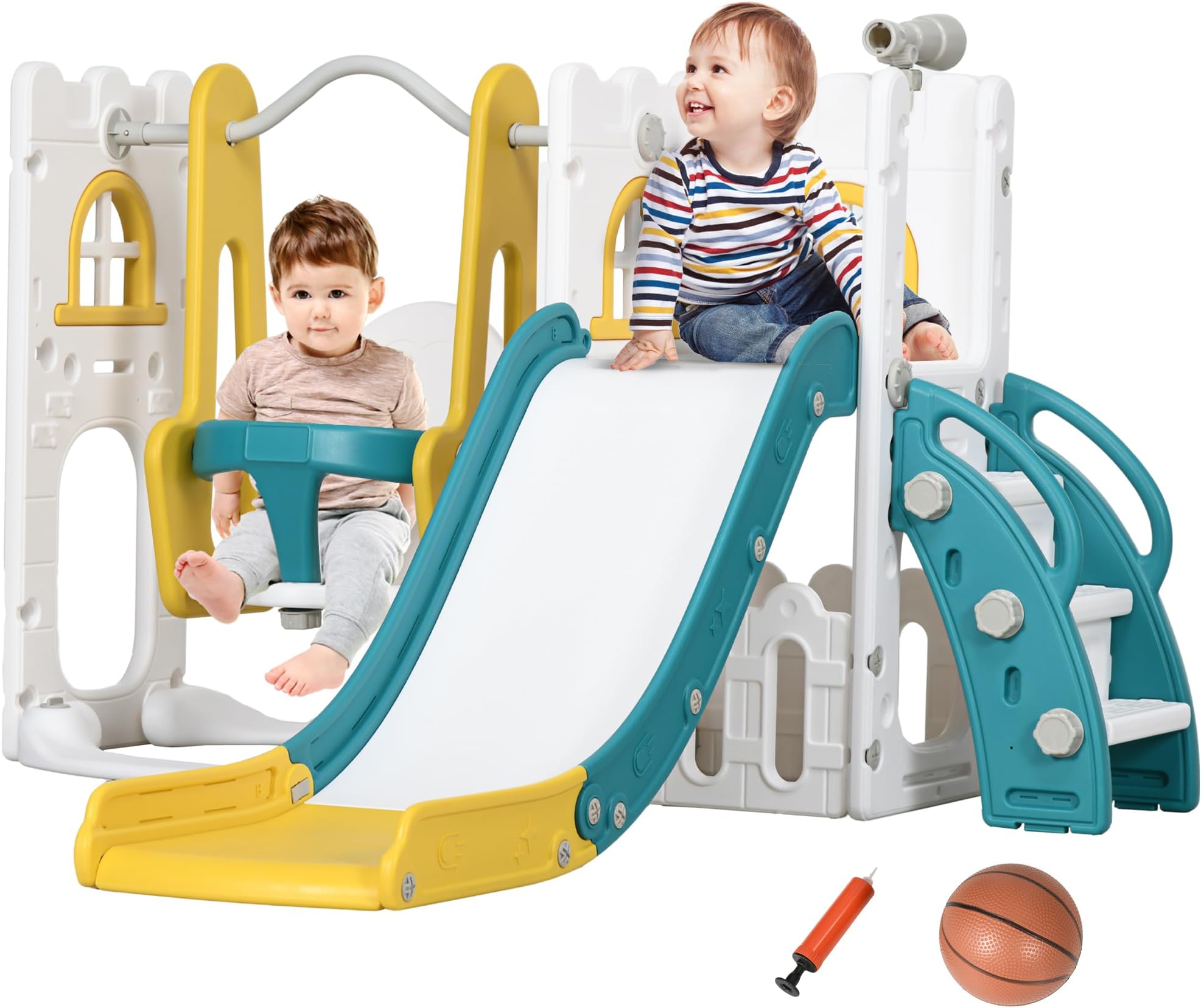 Amazon.com: Qaba 6 in 1 Toddler Slide and Swing Set, Toddler Playground ...