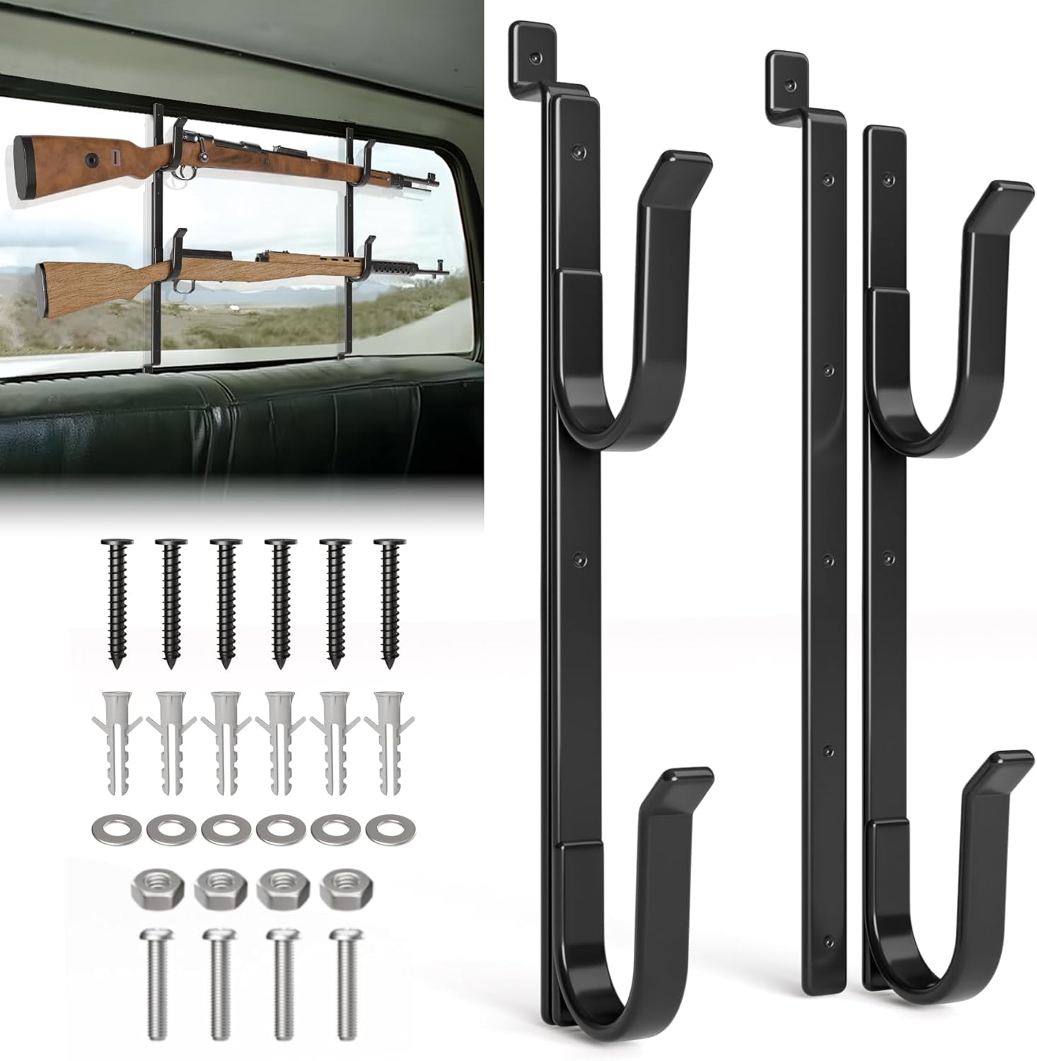Amazon.com: Rear Window Gun Rack for Pickup Truck - Heavy Duty Steel ...
