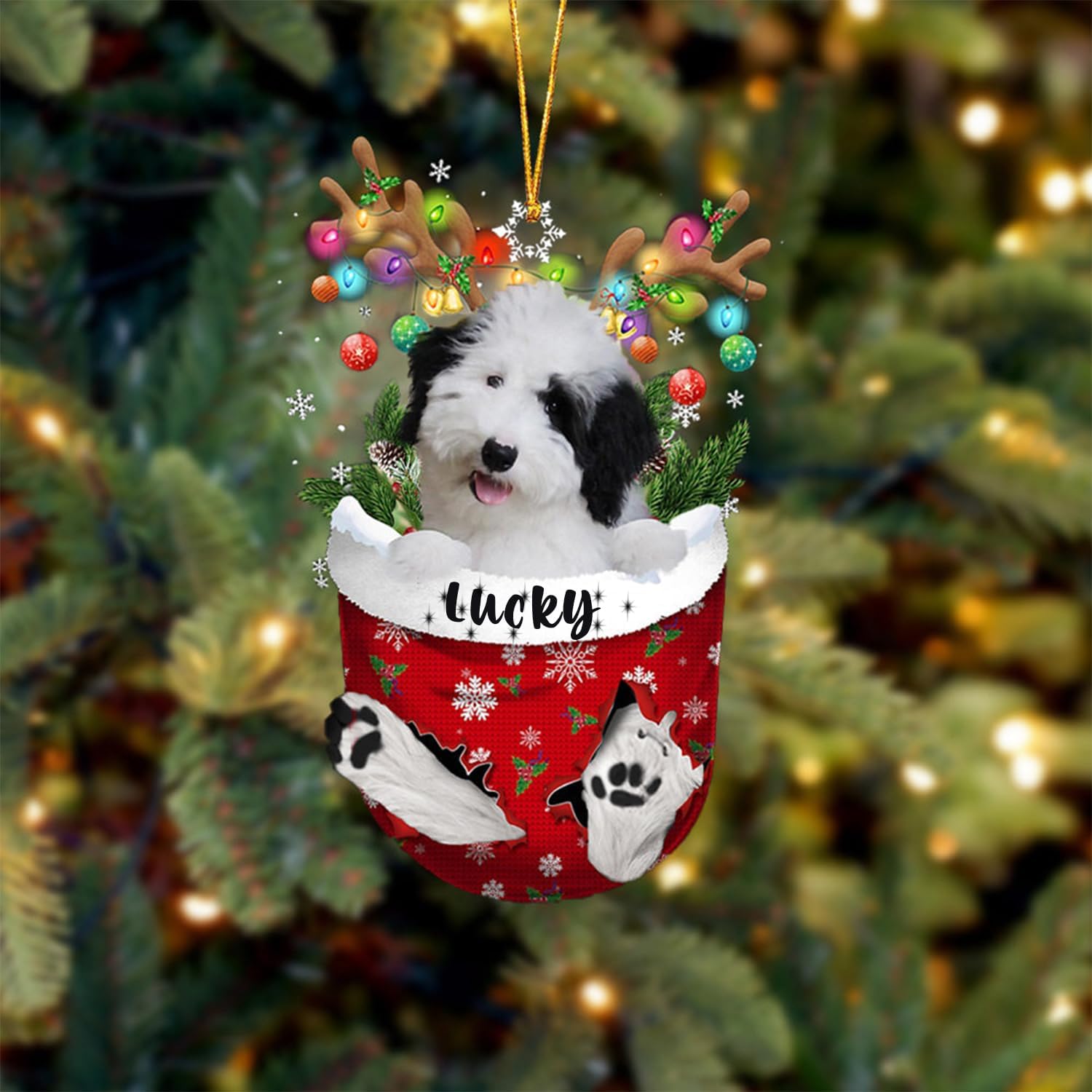 Amazon.com: Sheepadoodle Dog Christmas Ornament, Sheepadoodle in Snow ...