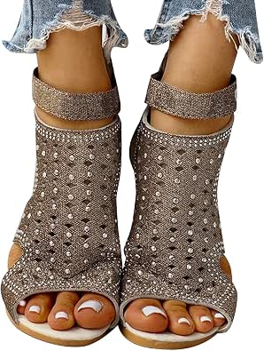 Amazon.com | PATOPO Wedge Sandals For Women Dressy Rhinestone Sandals ...