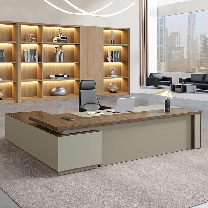 Amazon.com: Huariifowm L Shape Executive Desk with Reversible Drawer ...
