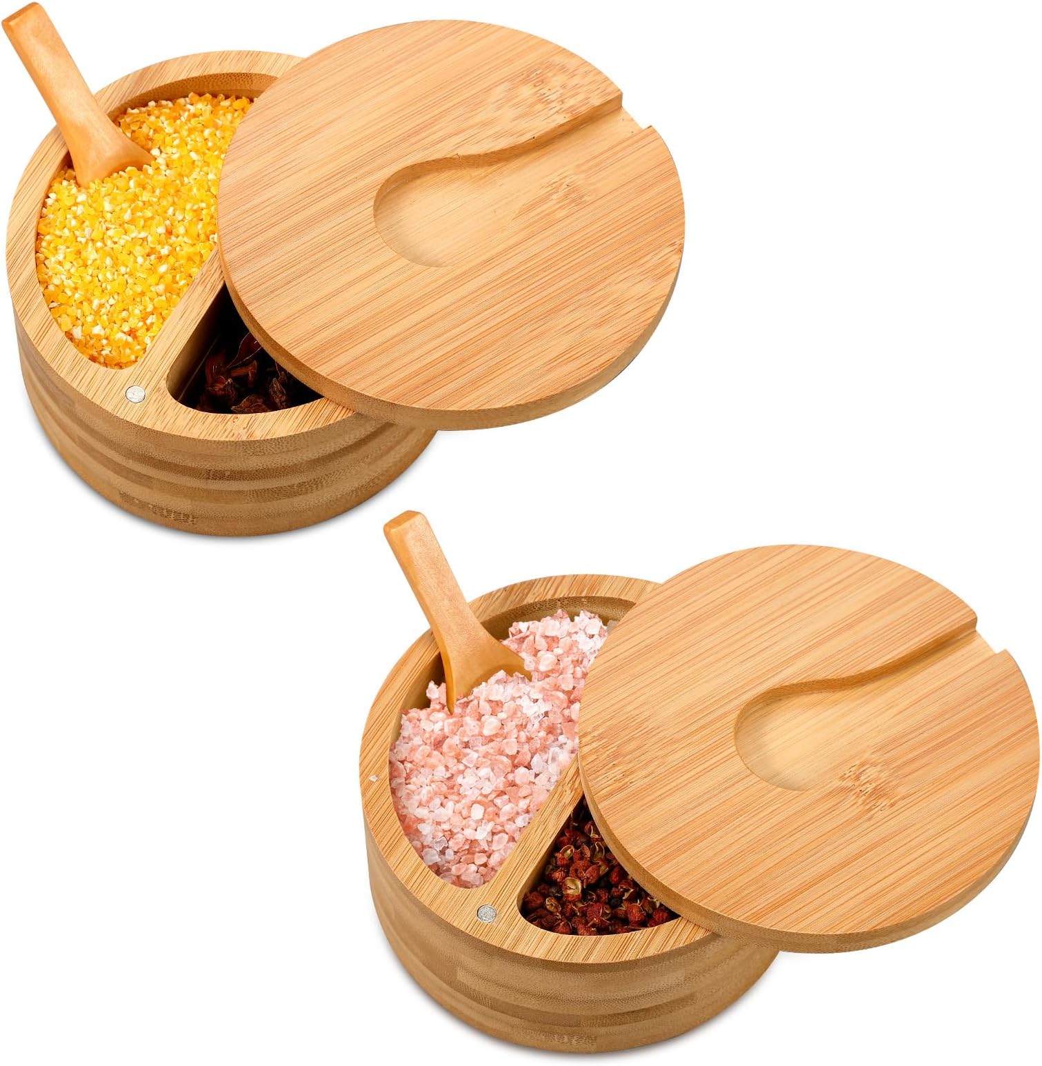 Amazon.com: Baderke 2 Pcs Bamboo Salt and Pepper Bowls, Salt Cellar ...