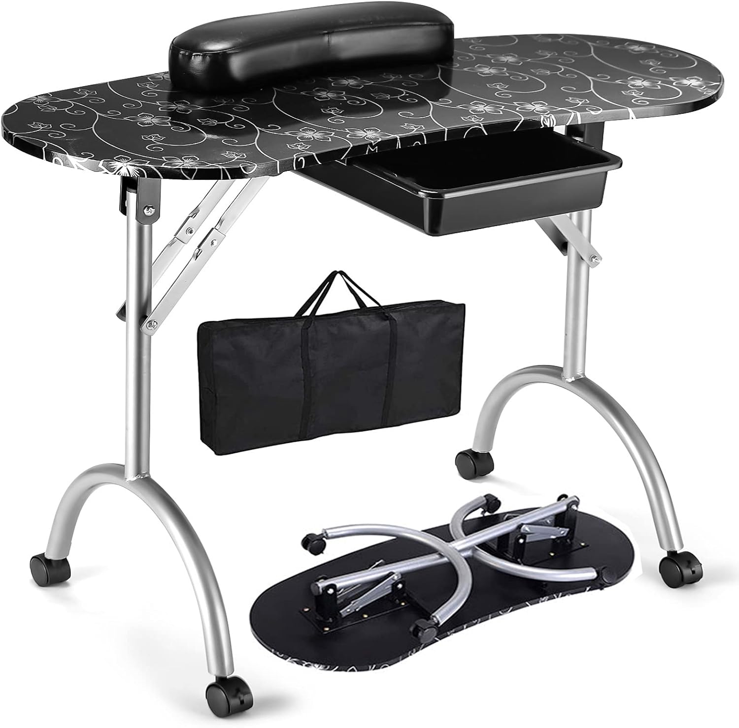 Giantex Portable Manicure Table, Foldable Nail Tech Table with Large ...