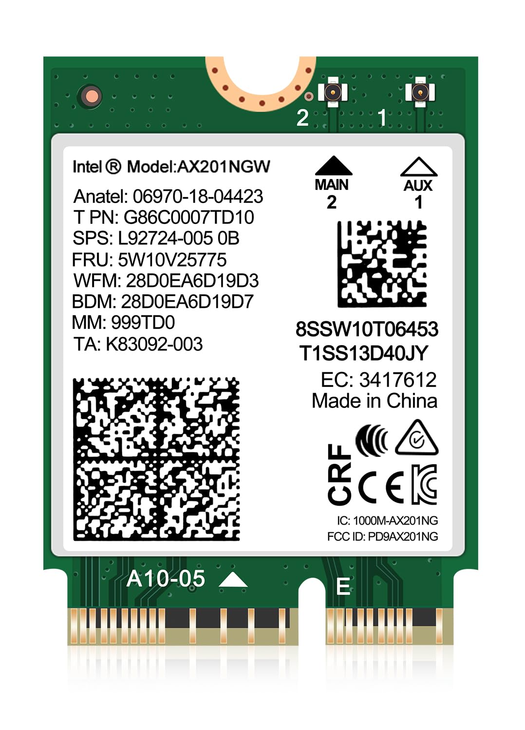WiFi 6 Wireless Card Intel AX201 NGW. Only Support CNVio2 Protocol and ...