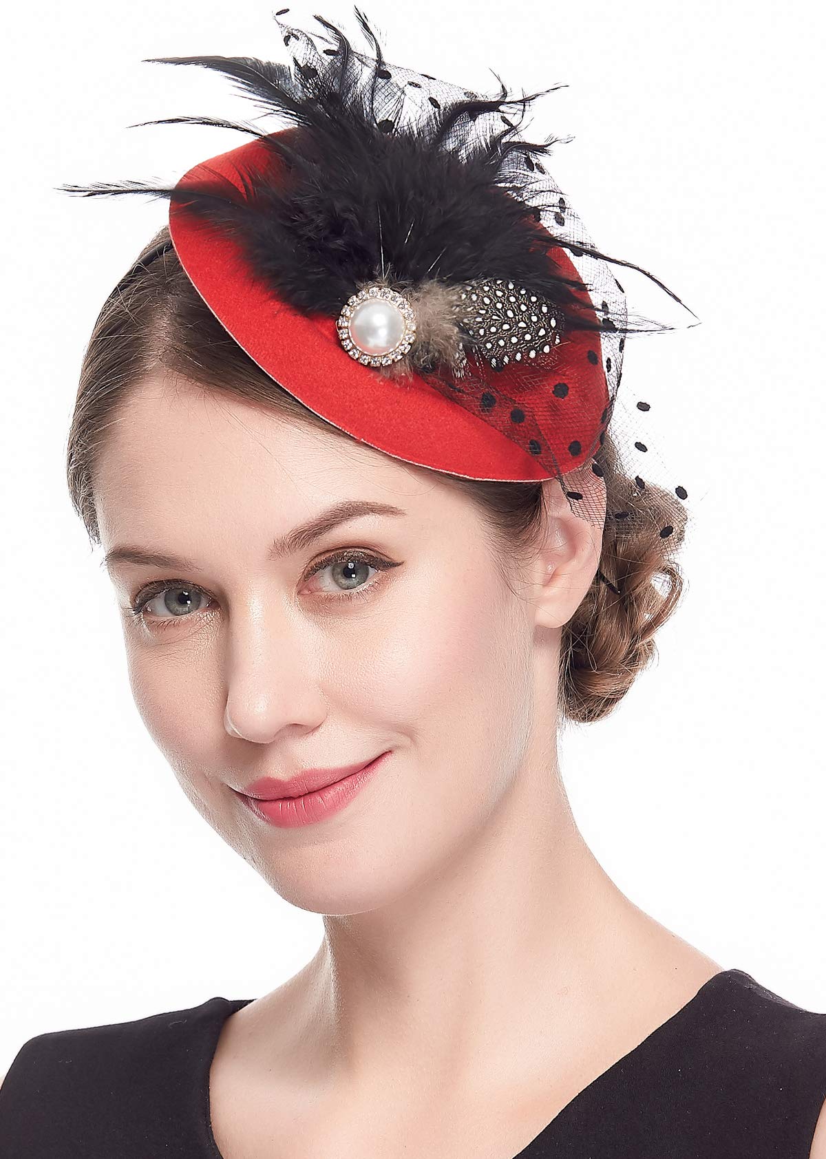 Snapklik.com : Red Pillbox Hats 20s 50s Vintage Fascinators For Women