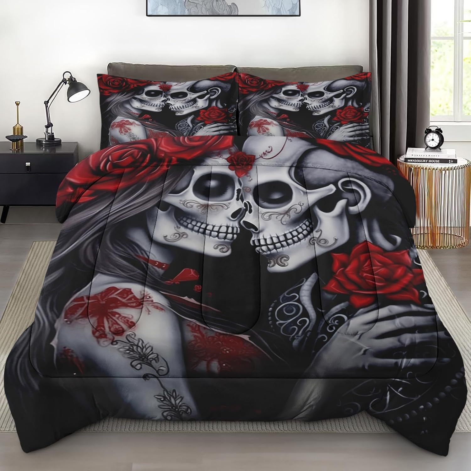 Amazon.com: Pamnest Comforter Set King Size, Skull and Love Soft ...
