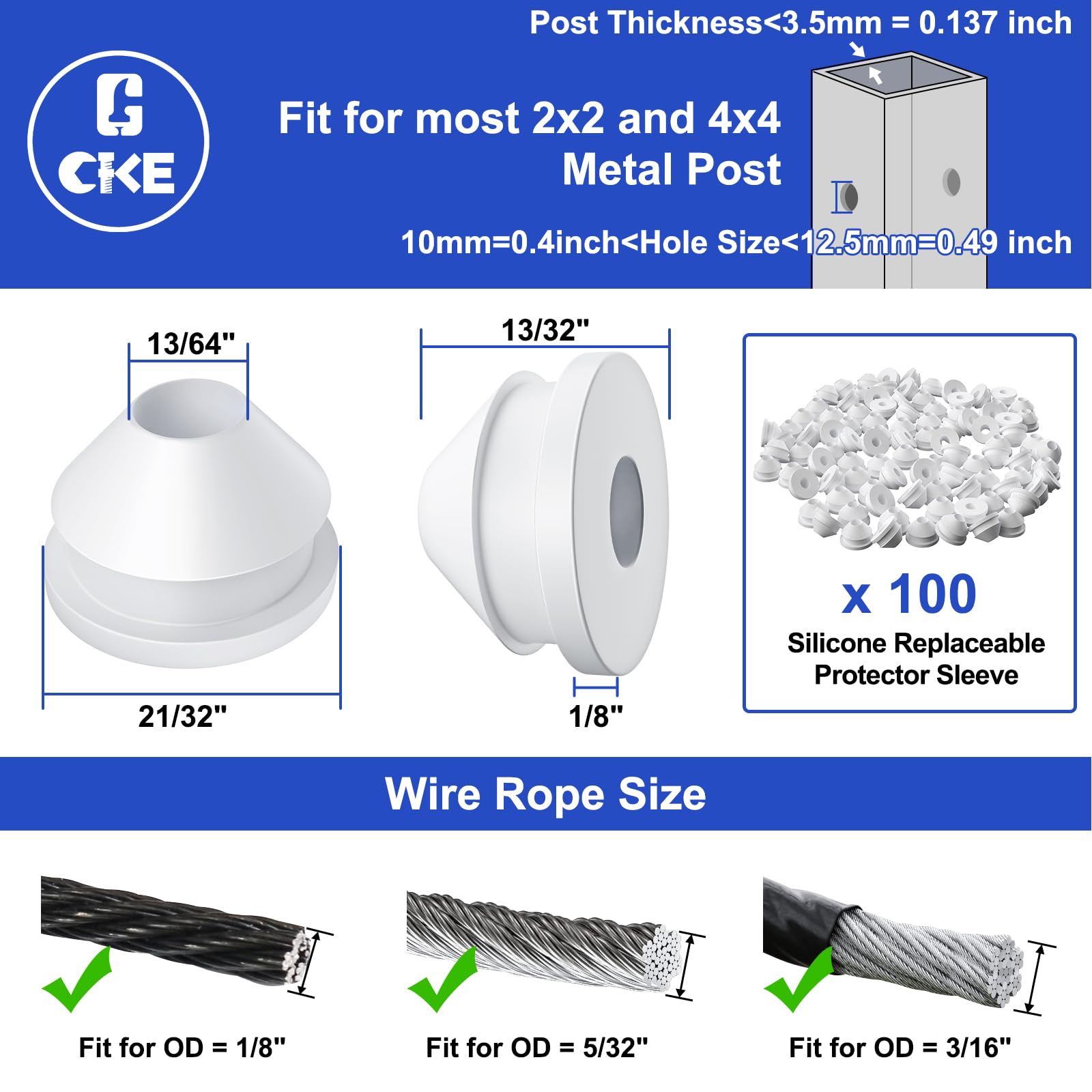 Snapklik.com : CKE 100 Pack White Replaceable Cable Railing Rubber ...