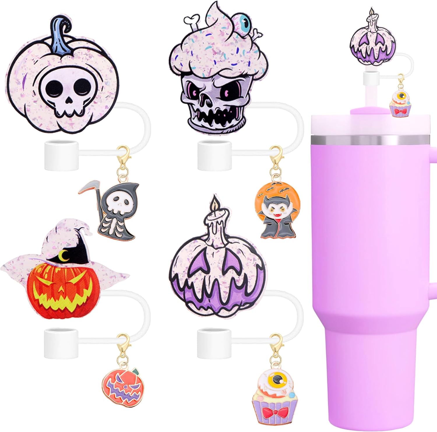 Amazon.com: Halloween Straw Toppers Set, White Ghost Straw Covers Cap ...