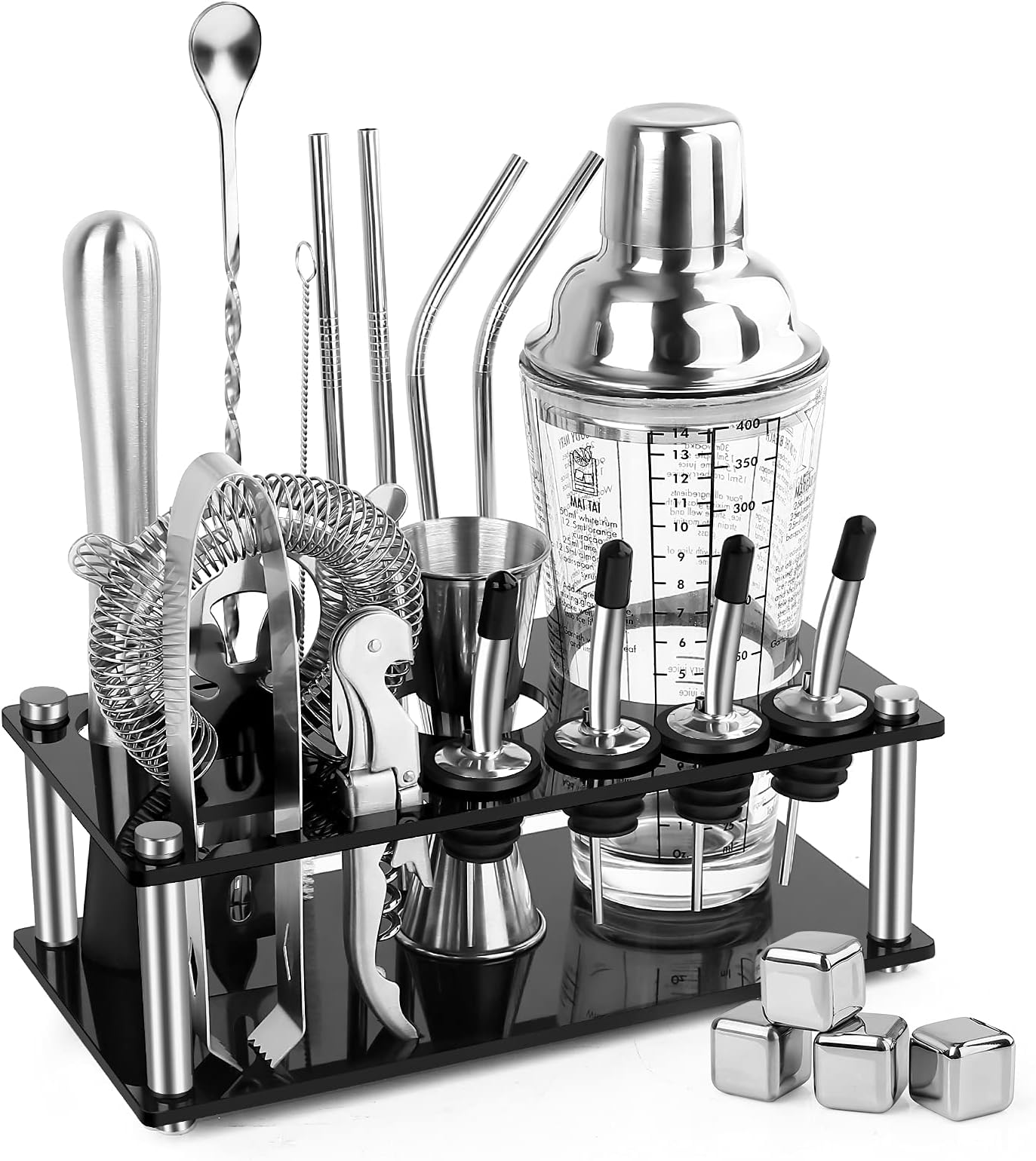 17 Piezas Cocktail Bar Set Kit,Coctelera Profesional Utensilios de Bar ...