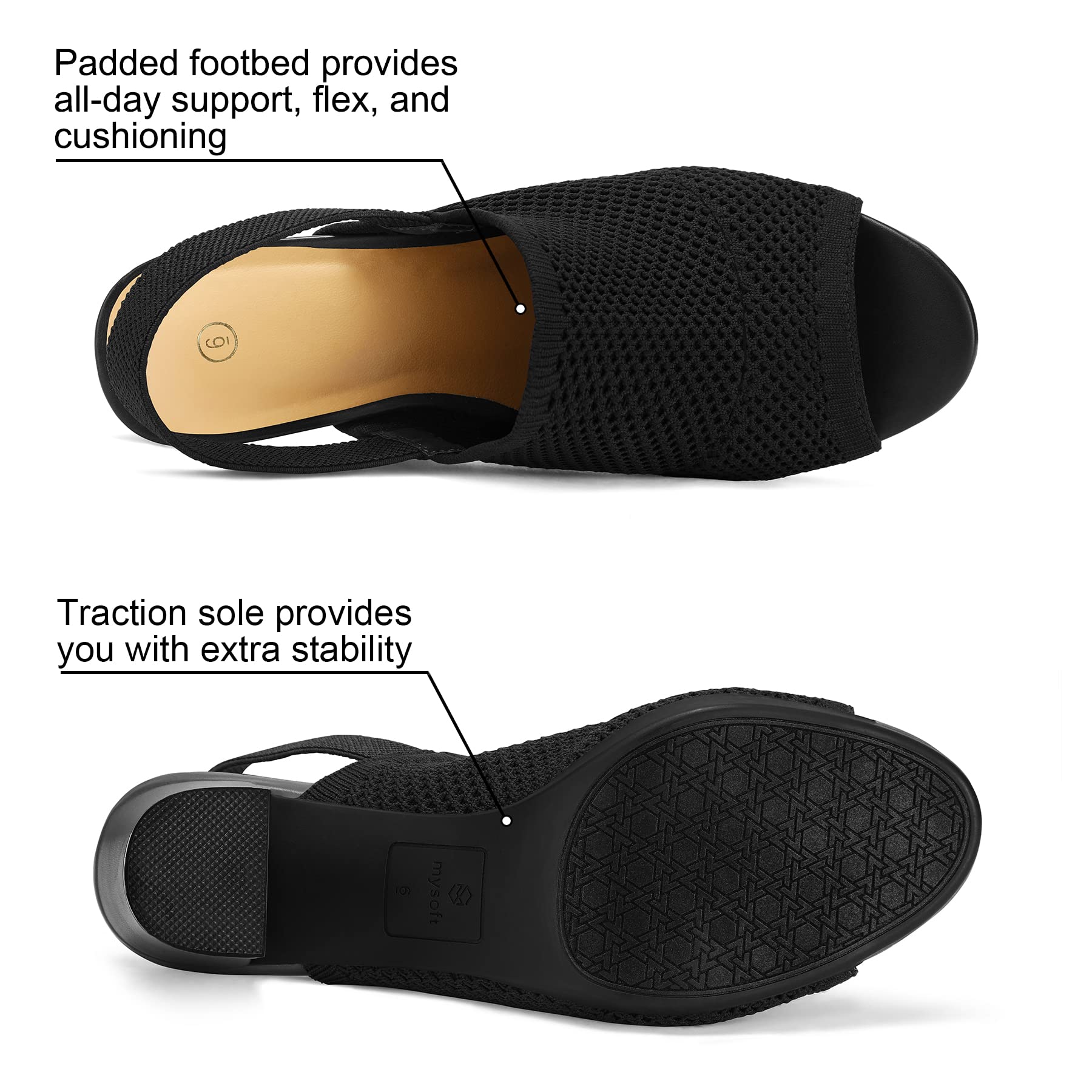 Snapklik.com : Mysoft Womens Knit Chunky Block High Heels Elastic ...