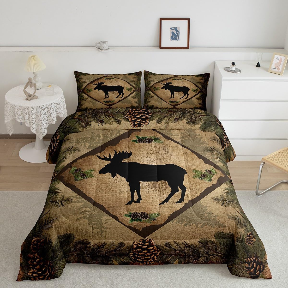 Amazon.com: Farmhouse Moose Comforter Set Wild Animal Silhouette Rustic ...