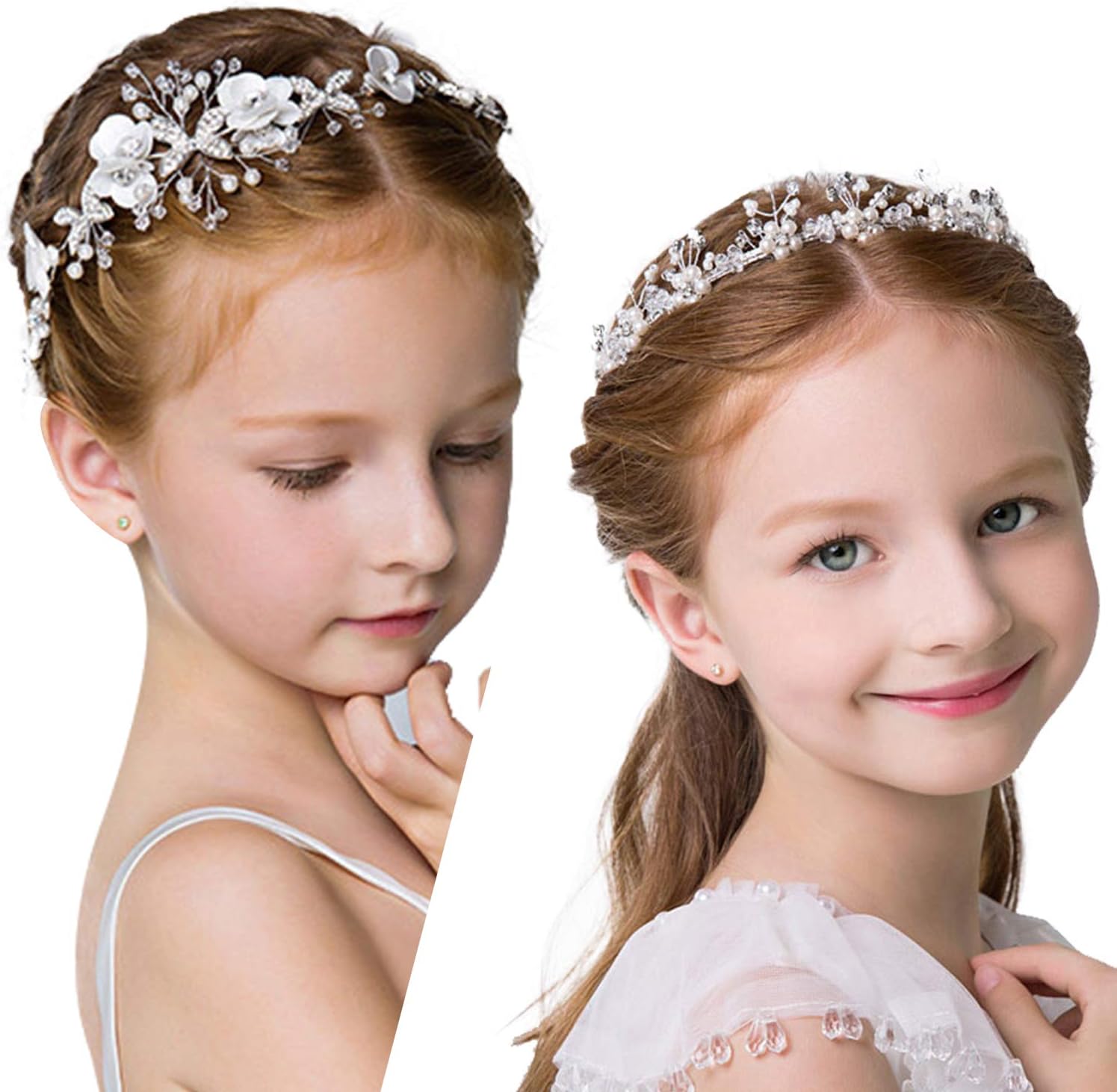Amazon.com: WILLBOND 2 Pieces Flower Girls Headpiece Wedding Princess ...