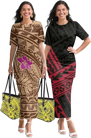 Puletasi Samoa Women's Two Piece Outfit Short Sleeve Top Dress Women's ...