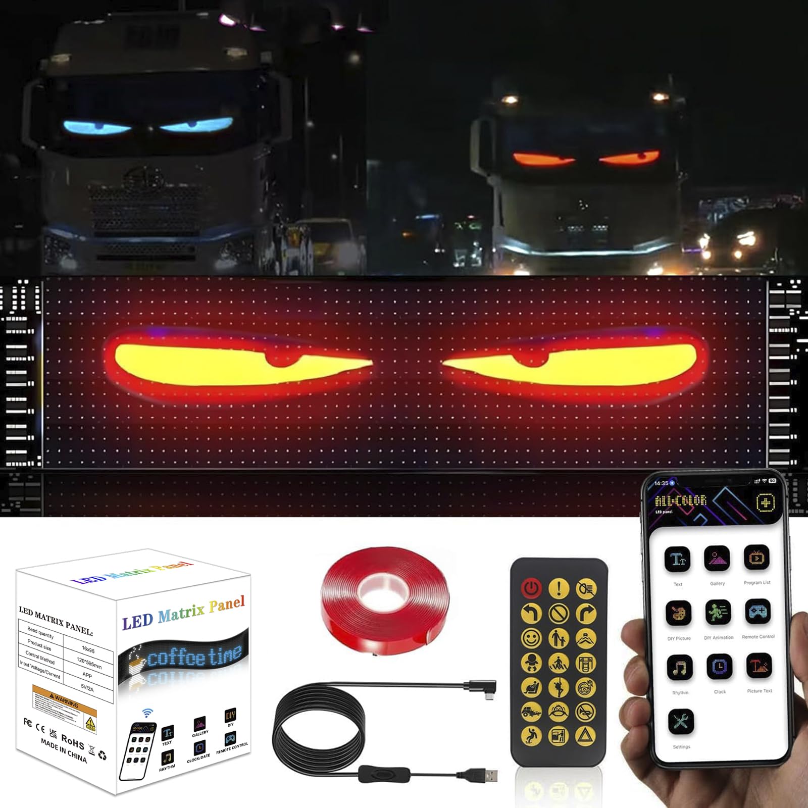 Yeux LED Devil Eyes pour camion et voiture, écran souple, programmable (120 x 595 mm) : Amazon ...