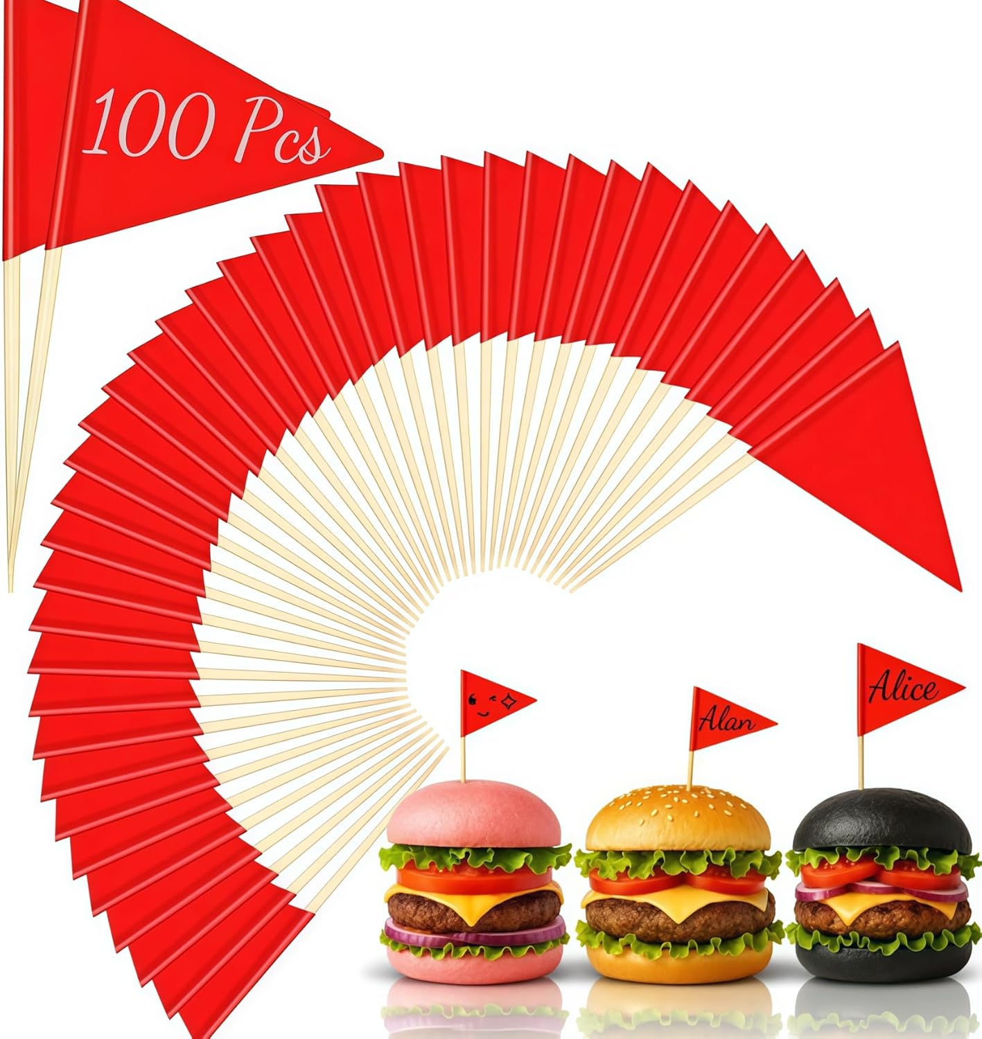Amazon.com | 100 PCS Solid Red Toothpick Flags - Mini Plain Red ...