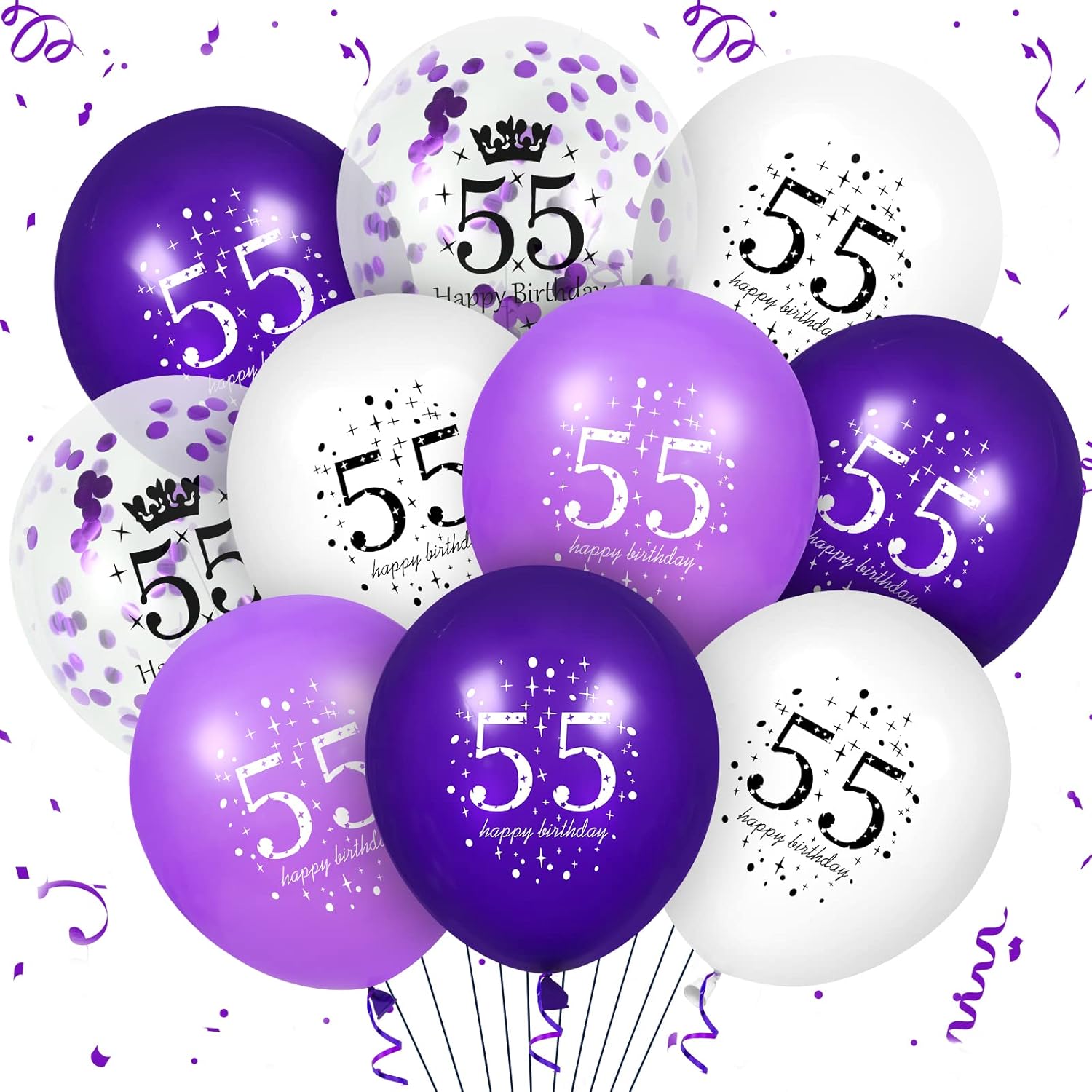 Amazon.com: 55th Purple Birthday Balloons Decorations, 16PCS Purple ...