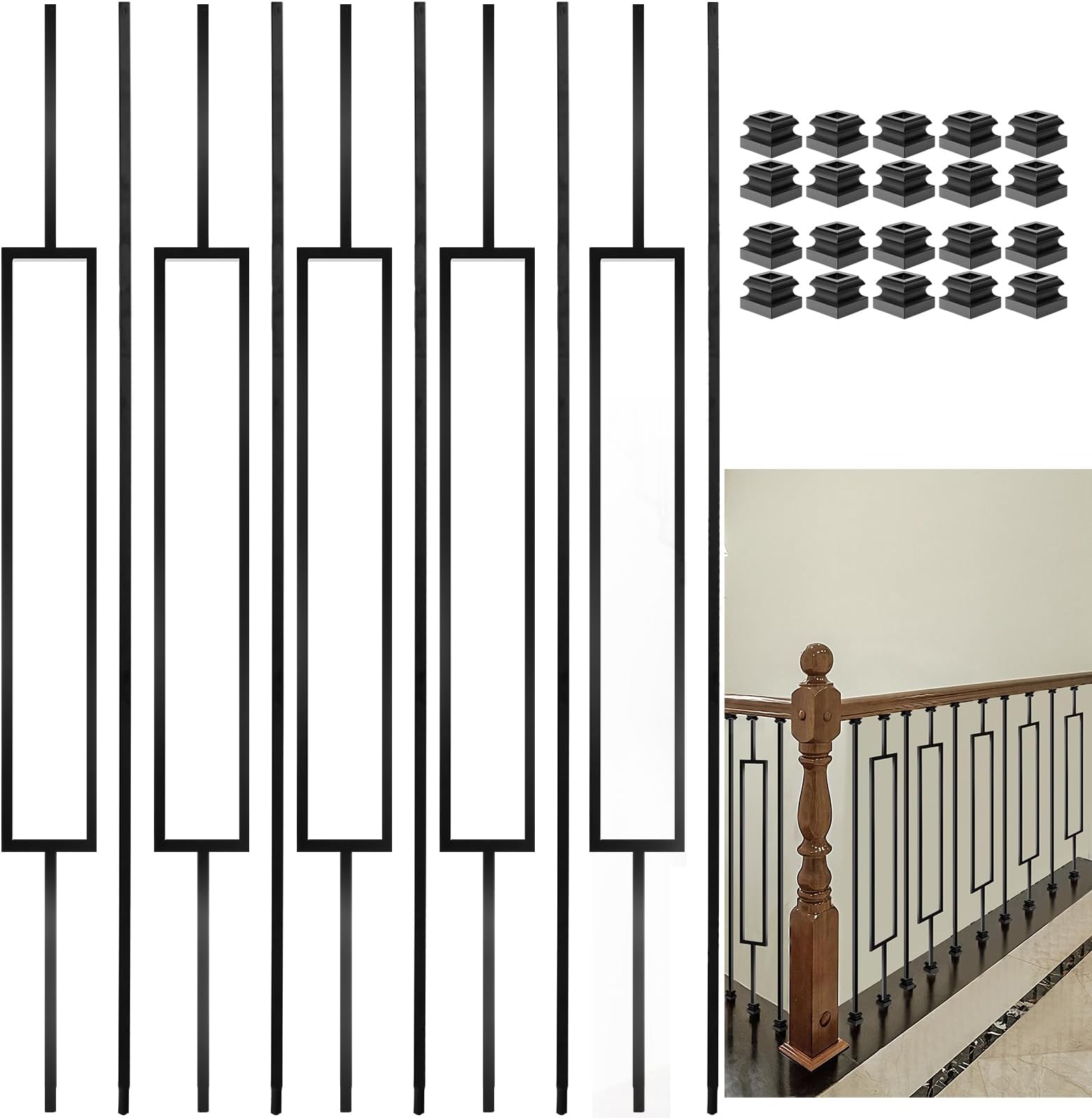 Vilstomes 10 Pack Wrought Iron Baluster, 44 Inches Satin Black Iron ...