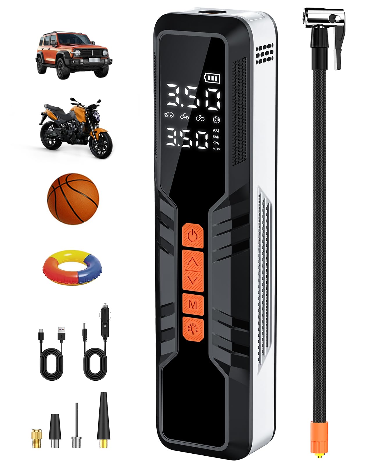 Snapklik.com : Tire Inflator Portable Air Compressor 10000mAh, 4X Fast ...