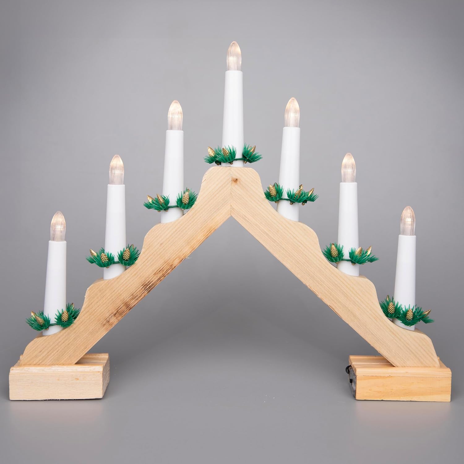 SHATCHI Traditional Wooden Pre-Lit Natural Candle Bridge Light 7 LEDs ...