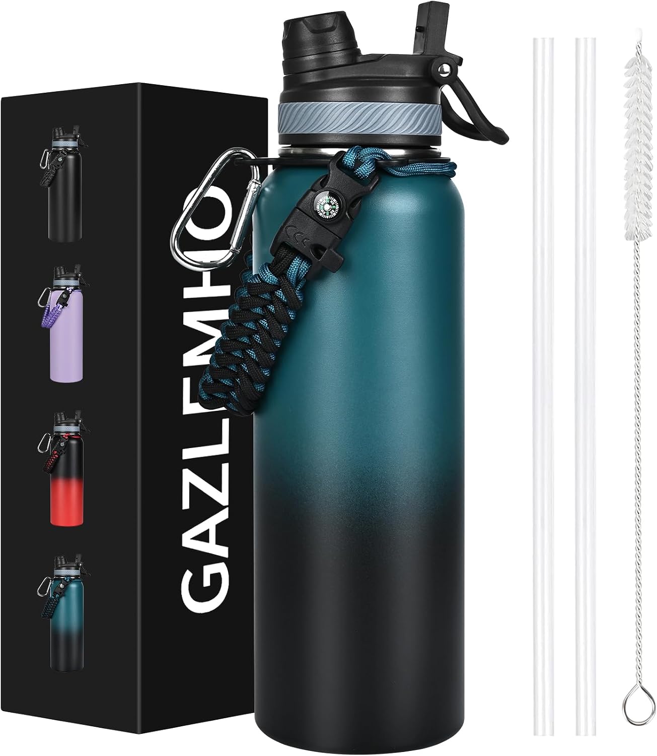 Amazon.com: GAZLEMHO 40 oz Insulated Water Bottle with Straw& Spout 2 ...