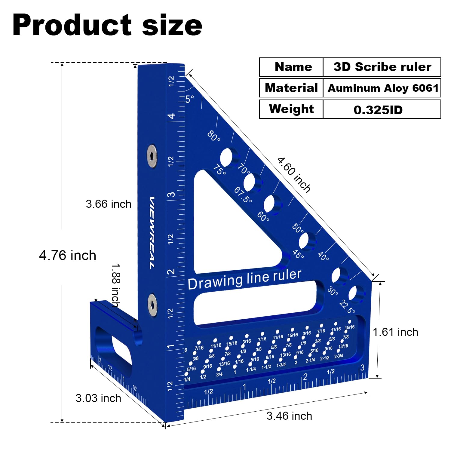 3D Multi-Angle Aluminum Alloy Woodworking Square Ruler, 22.5-90 Degree ...