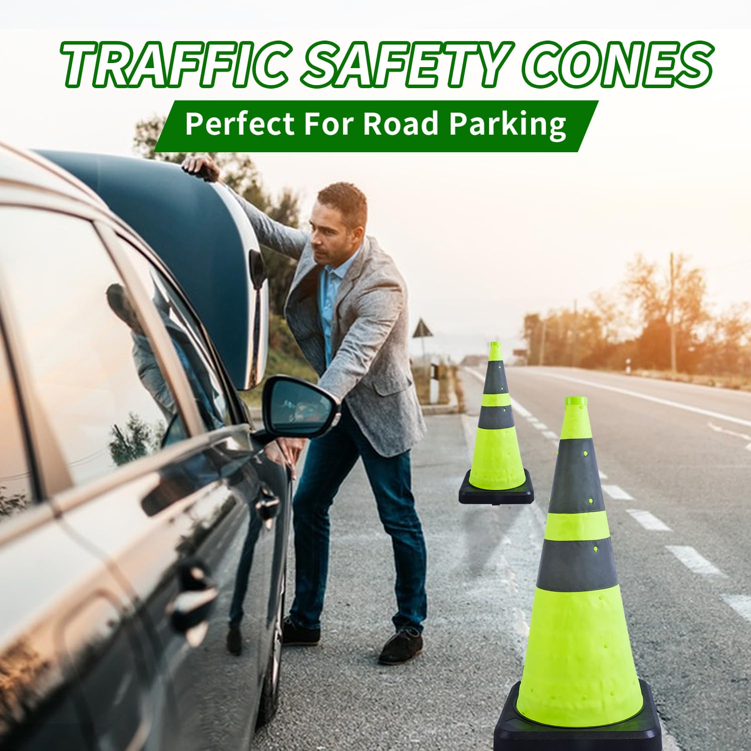 Snapklik.com : BESEA 28” In Collapsible Green Traffic Cones Safety ...