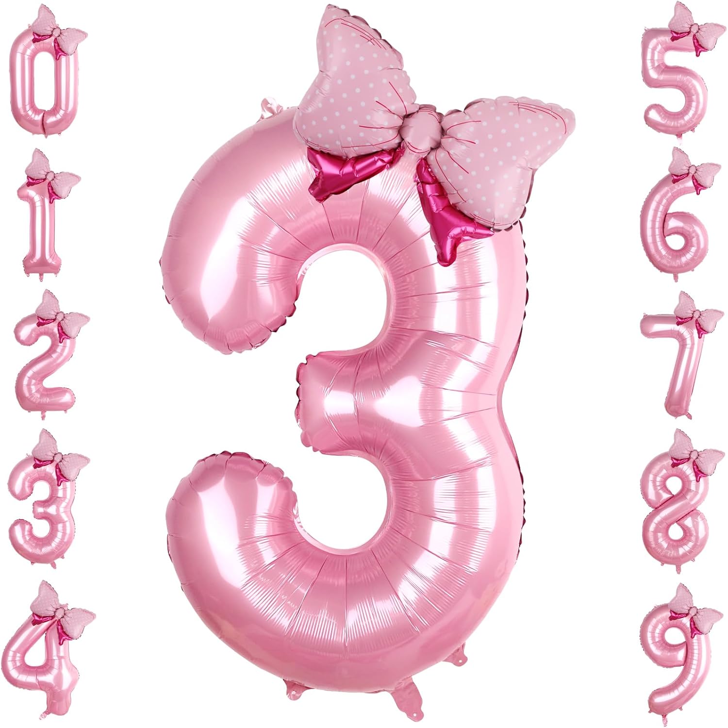 Amazon.com: LEBERY Pink Bow Balloons 40 Inch Pink Number 3 Balloon ...