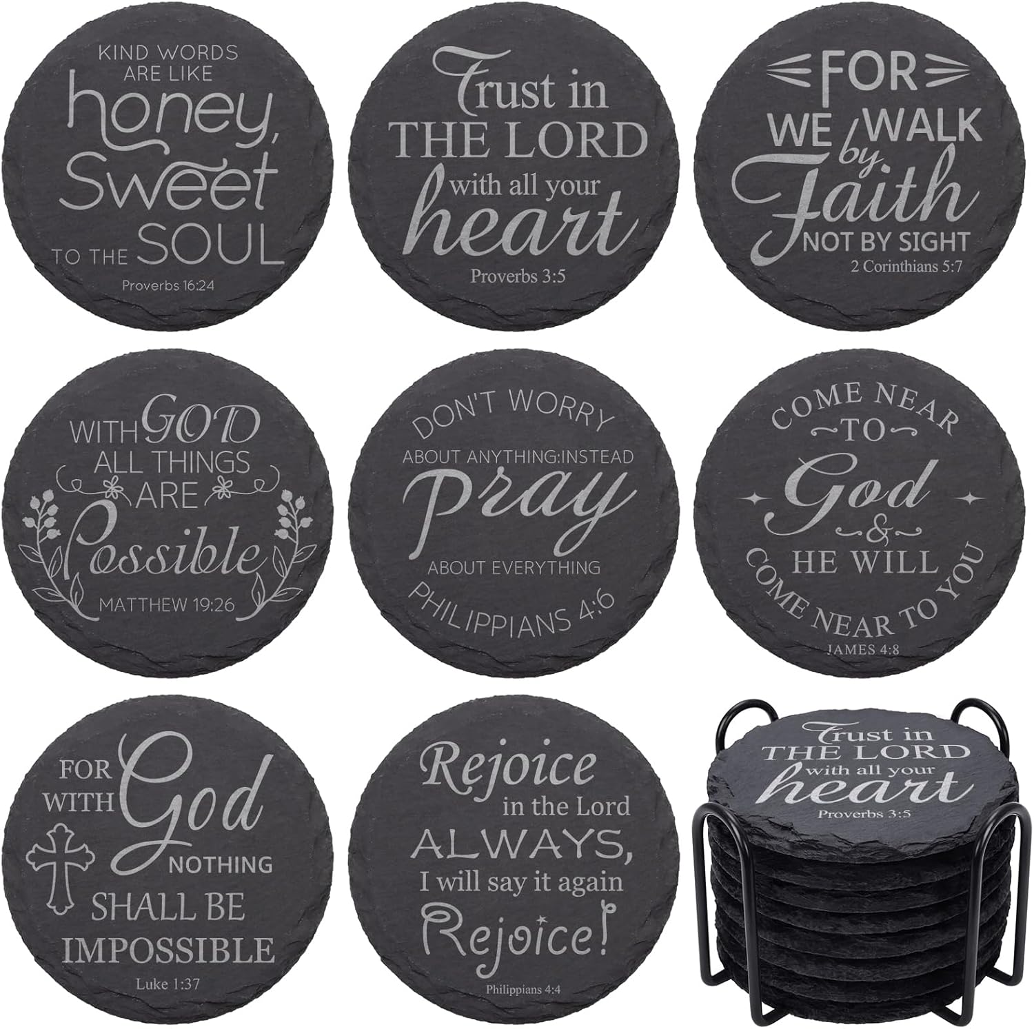 Amazon.com: Slate Coasters for Drinks with Bible Verses, Black Stone ...
