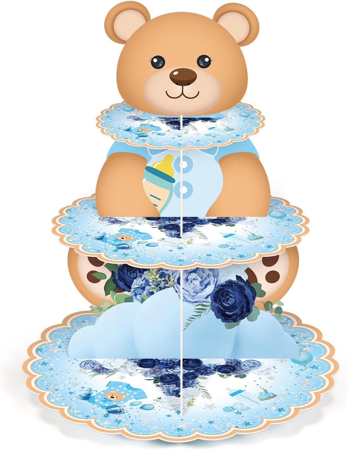 Amazon.com: Zopeal 3 Tier Baby Shower Cupcake Stand Bear Cake Stand ...
