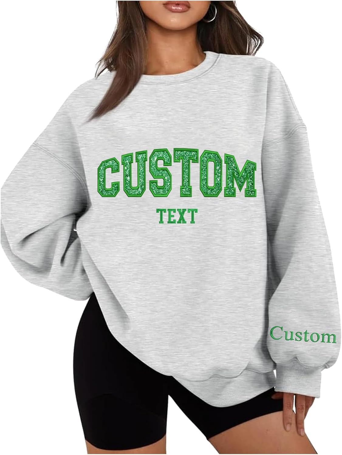 Amazon.com: Customized Glitter Sweatshirt with Text on Sleeve | Custom ...