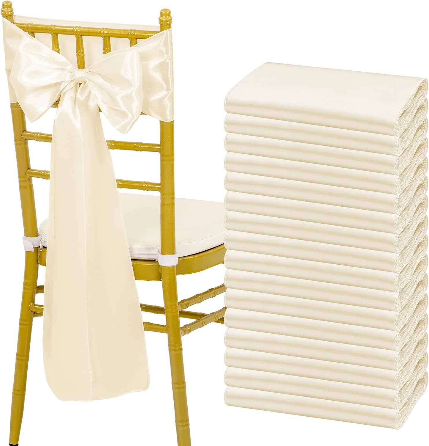 Amazon.com: fani 60 PCS Ivory Satin Chair Sashes Bows Universal Chair ...