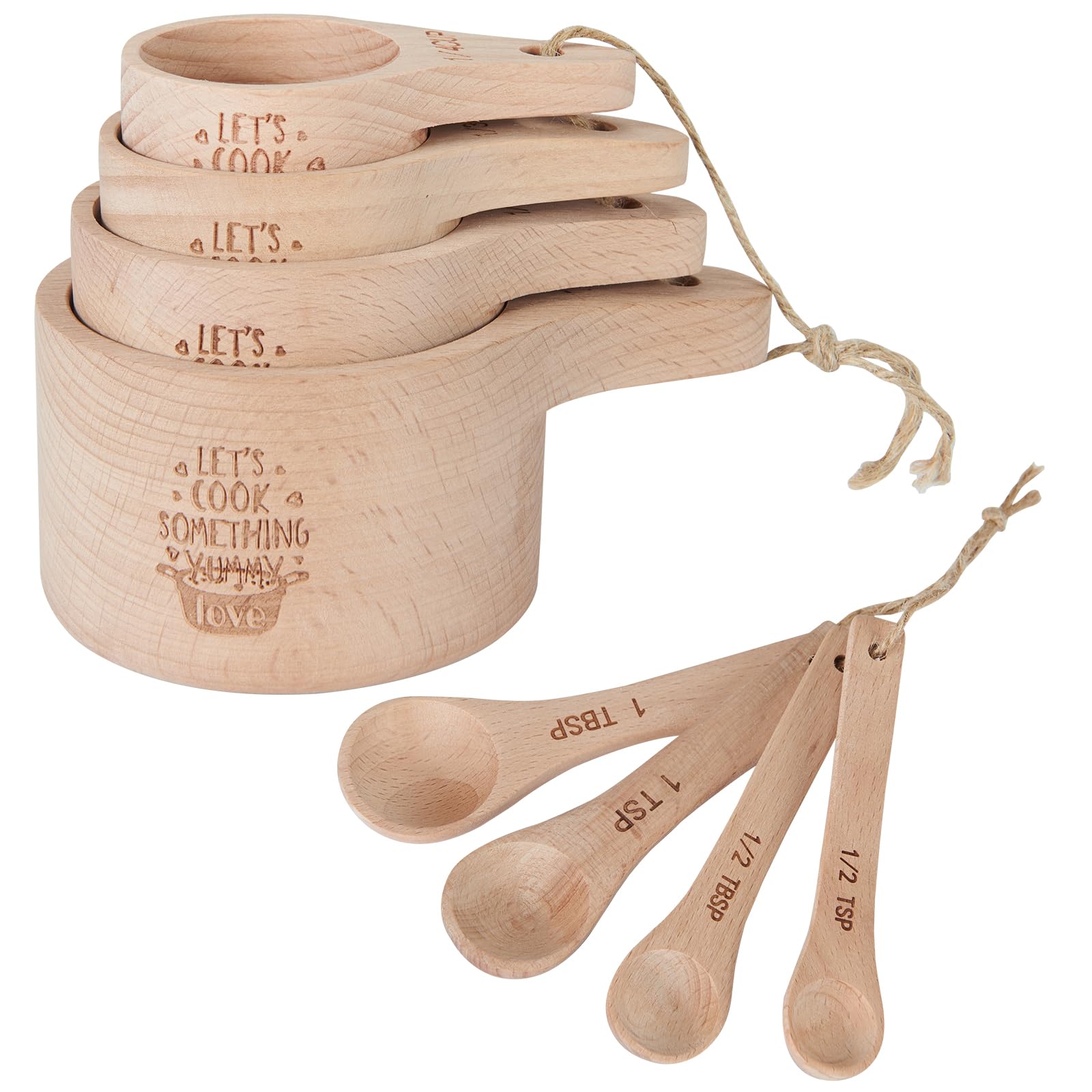 Amazon.com: ROSOS Wooden Measuring Cups and Spoons Set, 8 PCS Natural ...