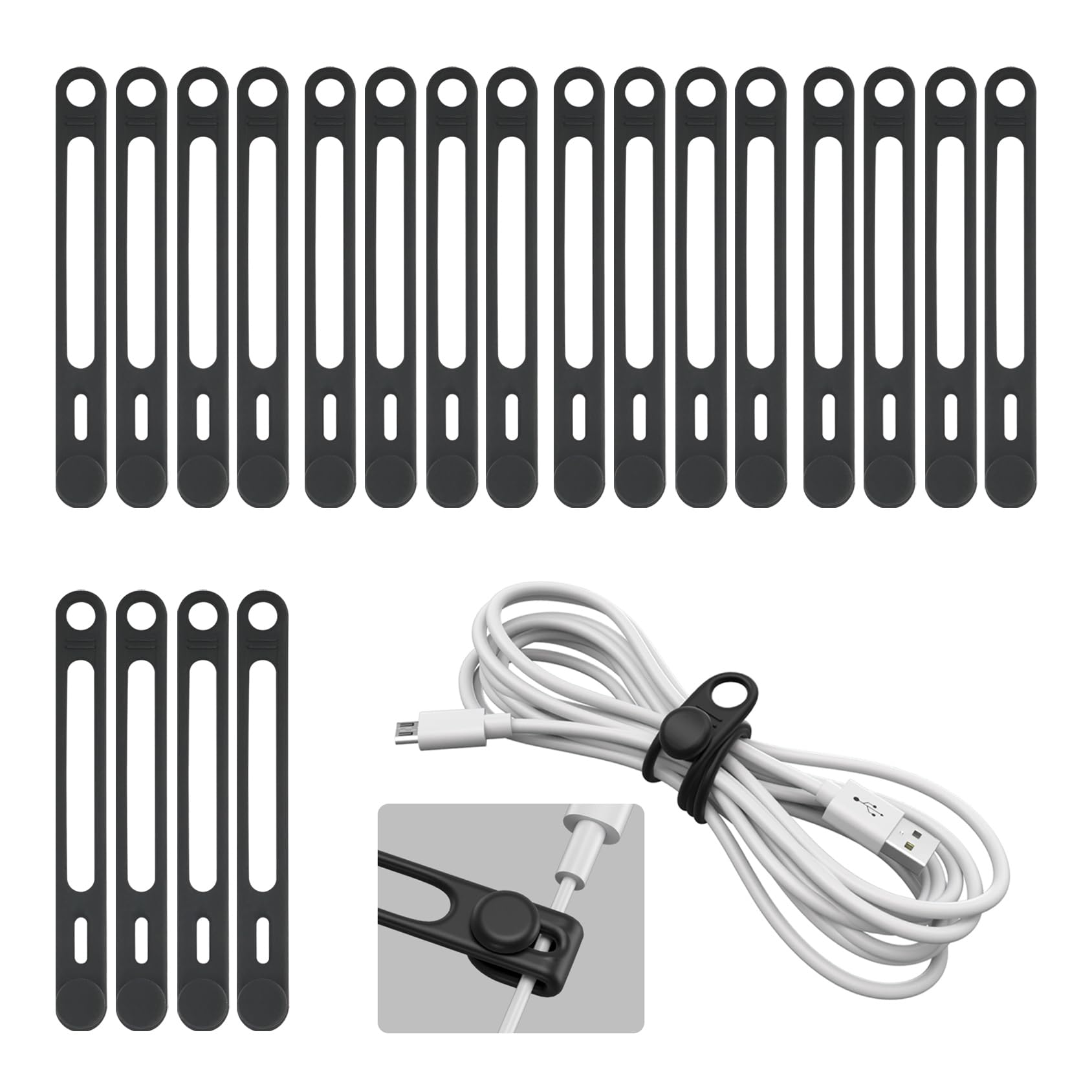Amazon.com: 20-Pack Silicone Cable Ties Cord Organizer Reusable, Kanemc ...
