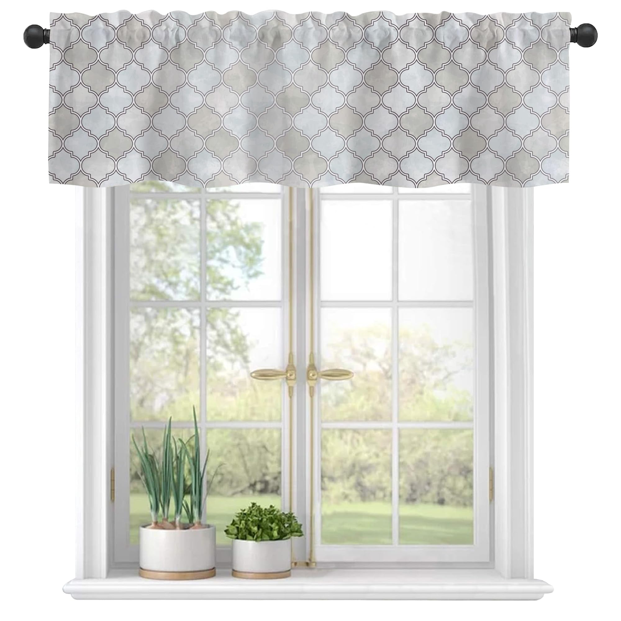 Amazon.com: Valances for Windows, Gray Vintage Moroccan Fashion Grid ...