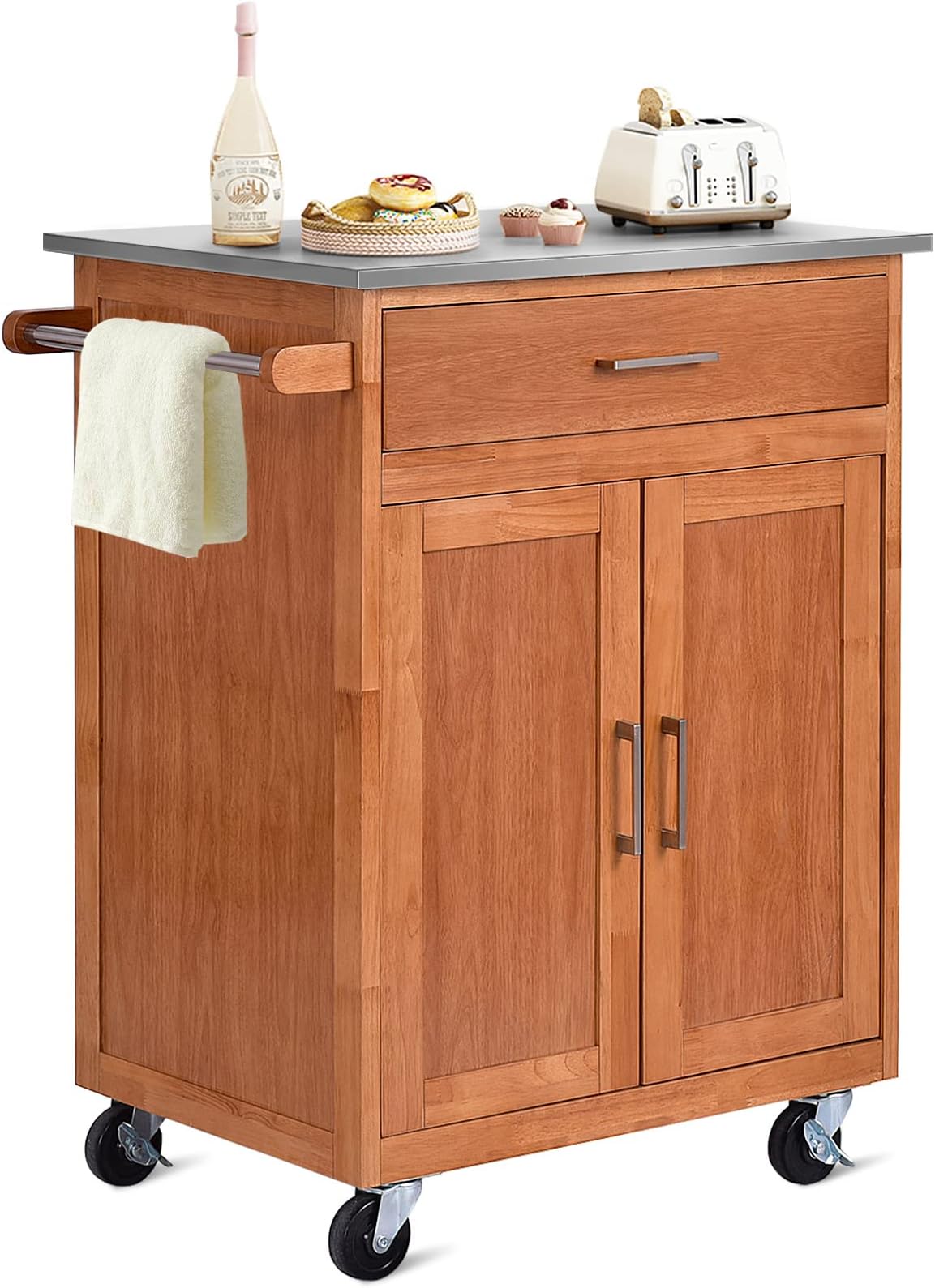 COSTWAY Kitchen Storage Trolley, Kitchen Island on Wheels with ...