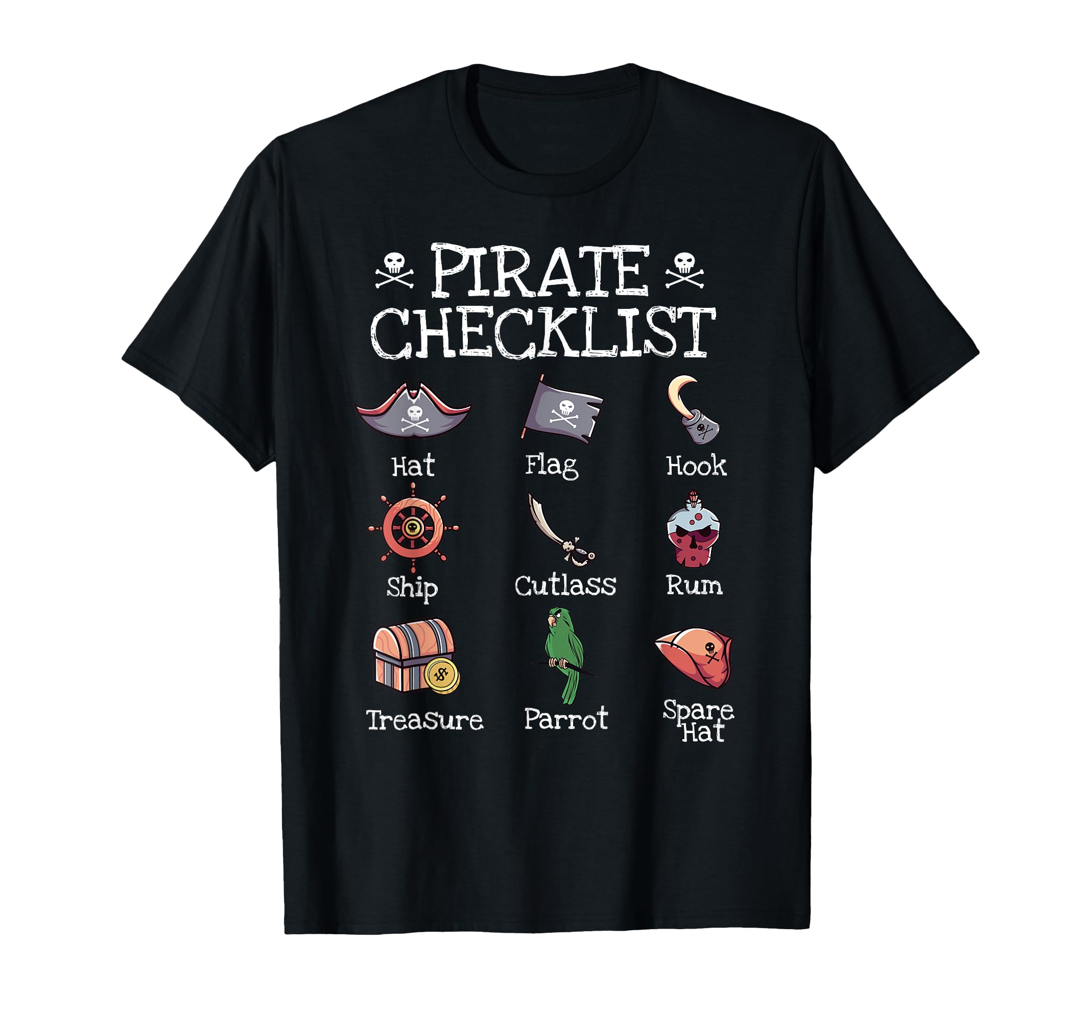 Amazon.com: Funny Pirates Shirt Pirate Checklist Cutlass Skull Captain ...