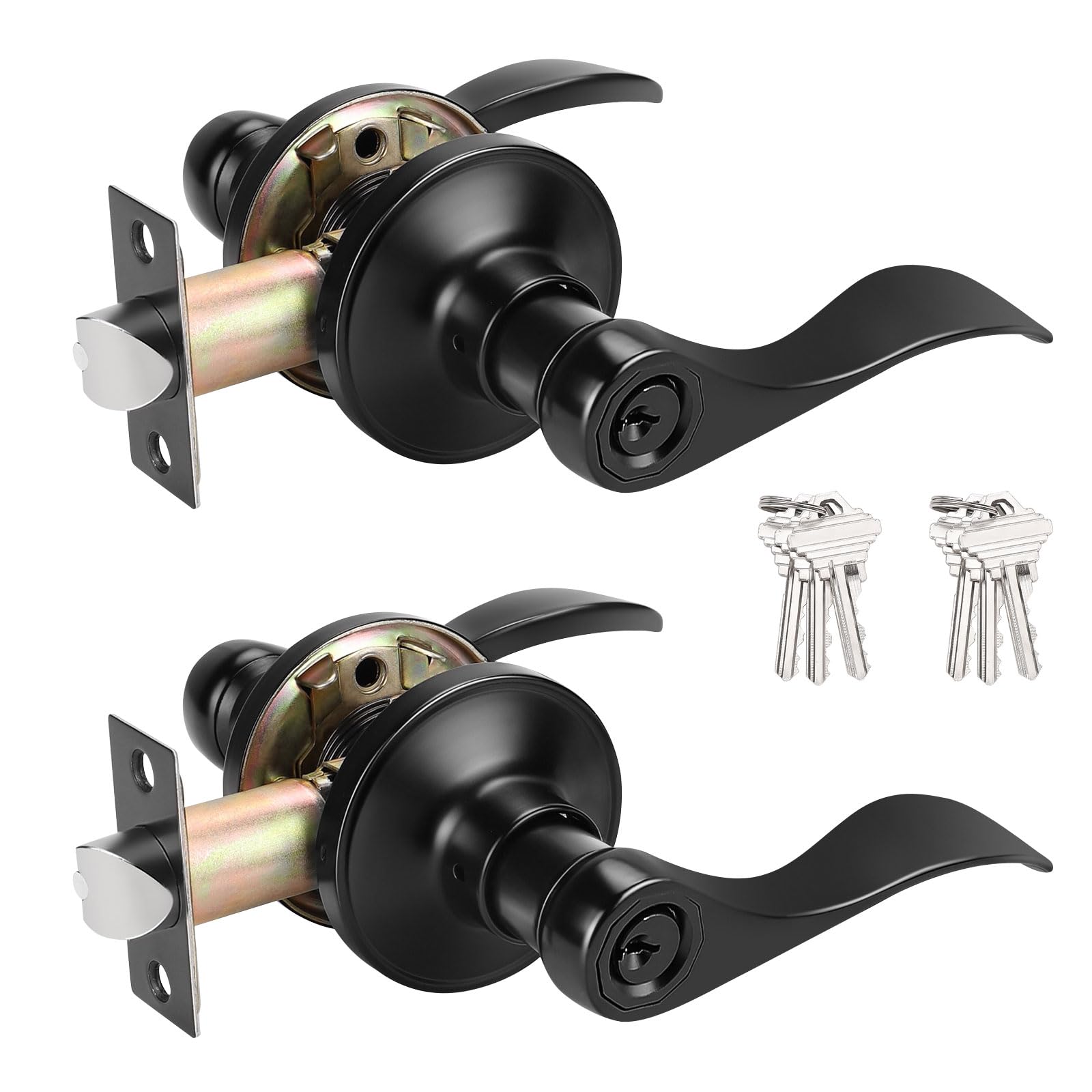 Snapklik.com : Keyed Alike Black Door Handle, Wave Style Entry Door ...