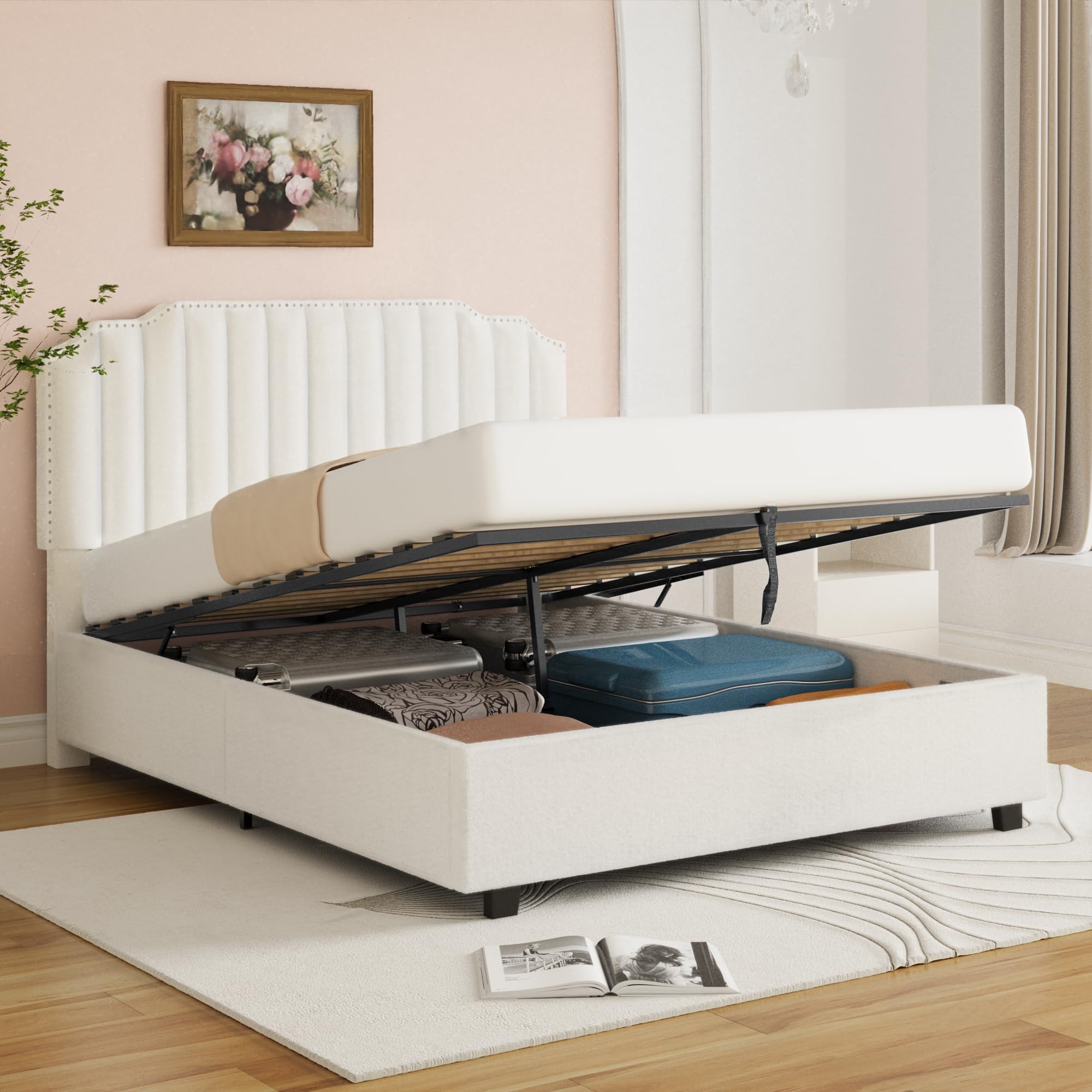 Amazon.com: VINTLJUS Queen Size Lift Up Storage Bed Frame, Upholstered ...