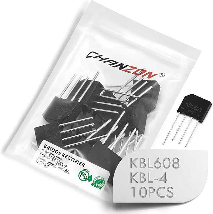 (Pack of 10 Pieces) Chanzon KBL608 Bridge Rectifier Diode 6A 800V KBL-4 ...